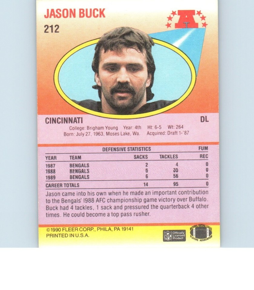 Jason Buck 212 Bengals 1990 Fleer NFL Football Trading Card | eBay