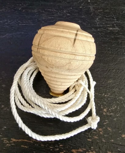 Vintage Wooden Metal Tip Spinning Top String Twine Wood Toy Excellent ...