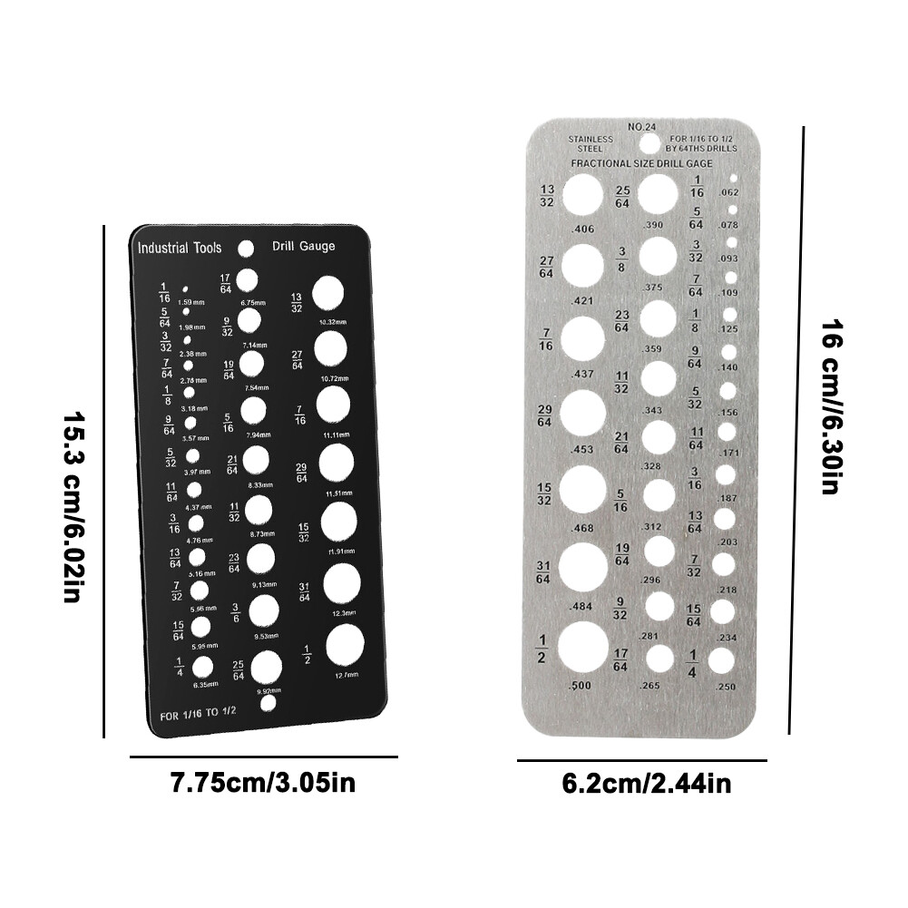 2pcs Lightweight Sturdy Drill Bit Gauge Stainless Steel 29 Holes Easy ...