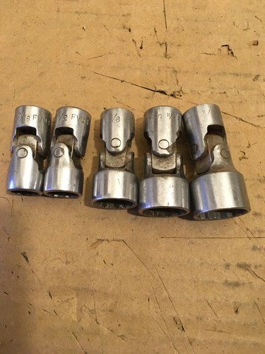 Used Vintage Lot (5) Snap on 12Pt. Flex/Wobble Sockets 7/16,1/2,5/8,11/ ...