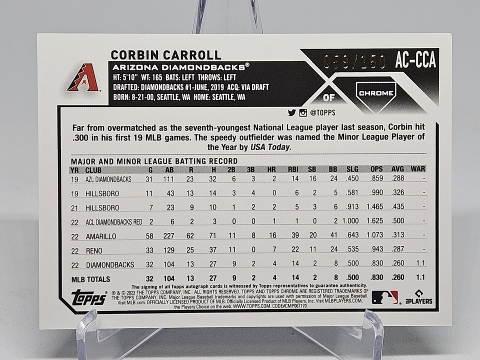 2023 Topps Chrome Update Blue Ray wave Corbin Carroll RC Auto /150 | eBay