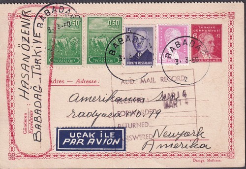 1950 TURKEY Message part of reply PS card 6Ks Atatürk P58 BABADAG to ...