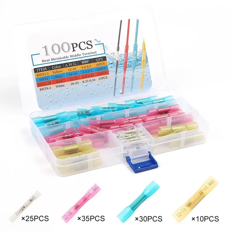 Heat Shrink Butt Crimp Terminals Kit Solder Seal Sleeve Electrical ...