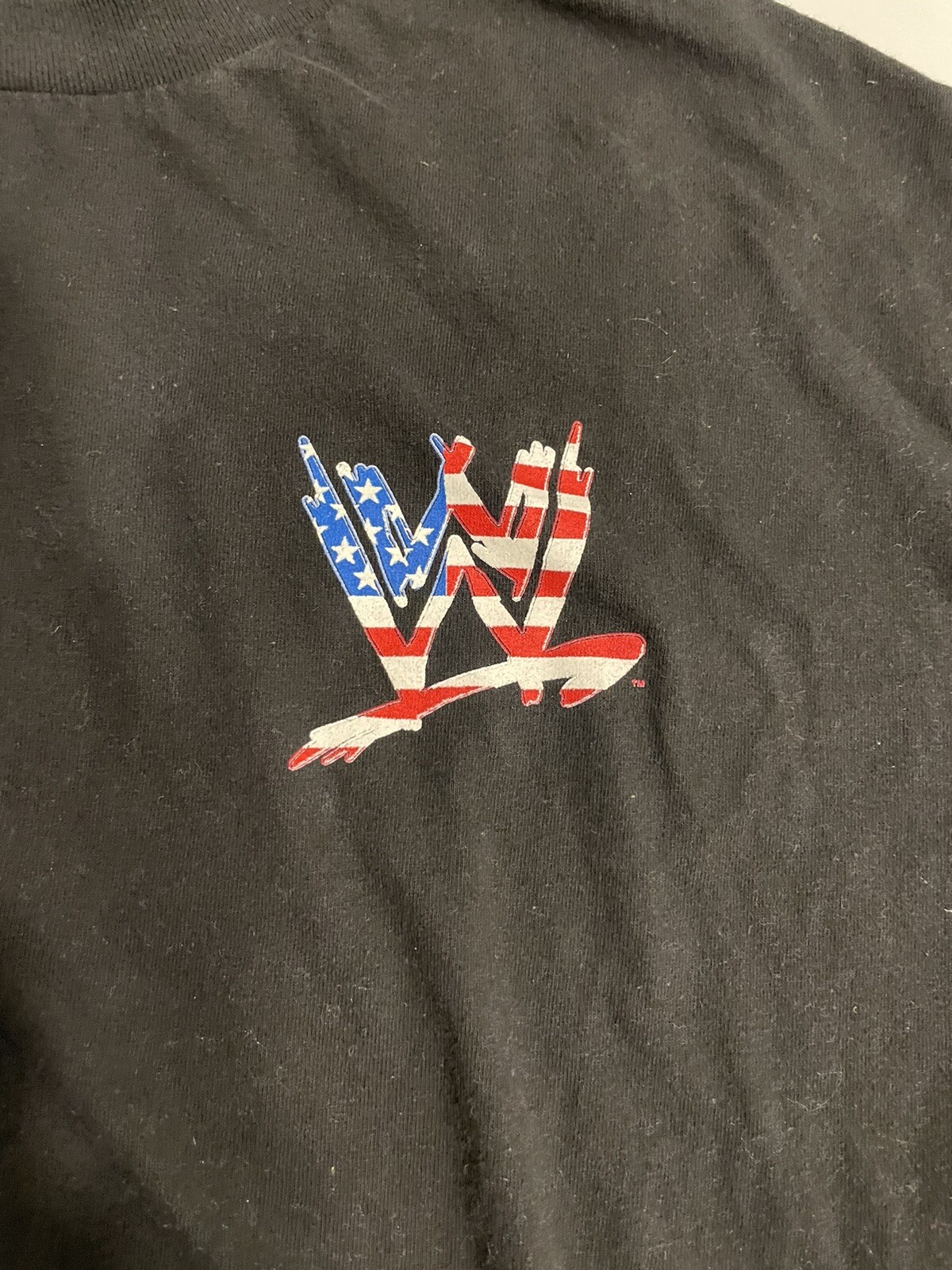 Vintage 2002 WWE Scratch Logo American Flag USA T-Shi… - Gem