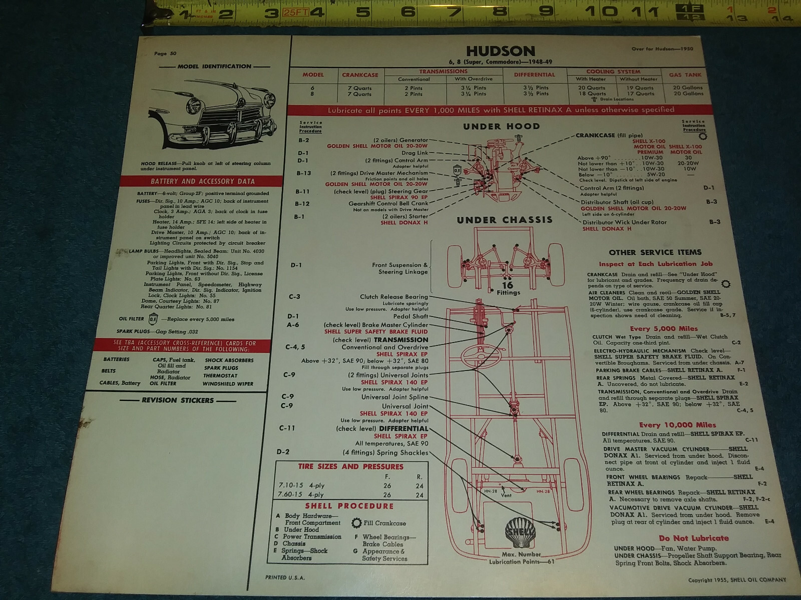 1948 1949 1950 HUDSON SHELL SERVICE INFORMATION CHART / VINTAGE ITEM ...