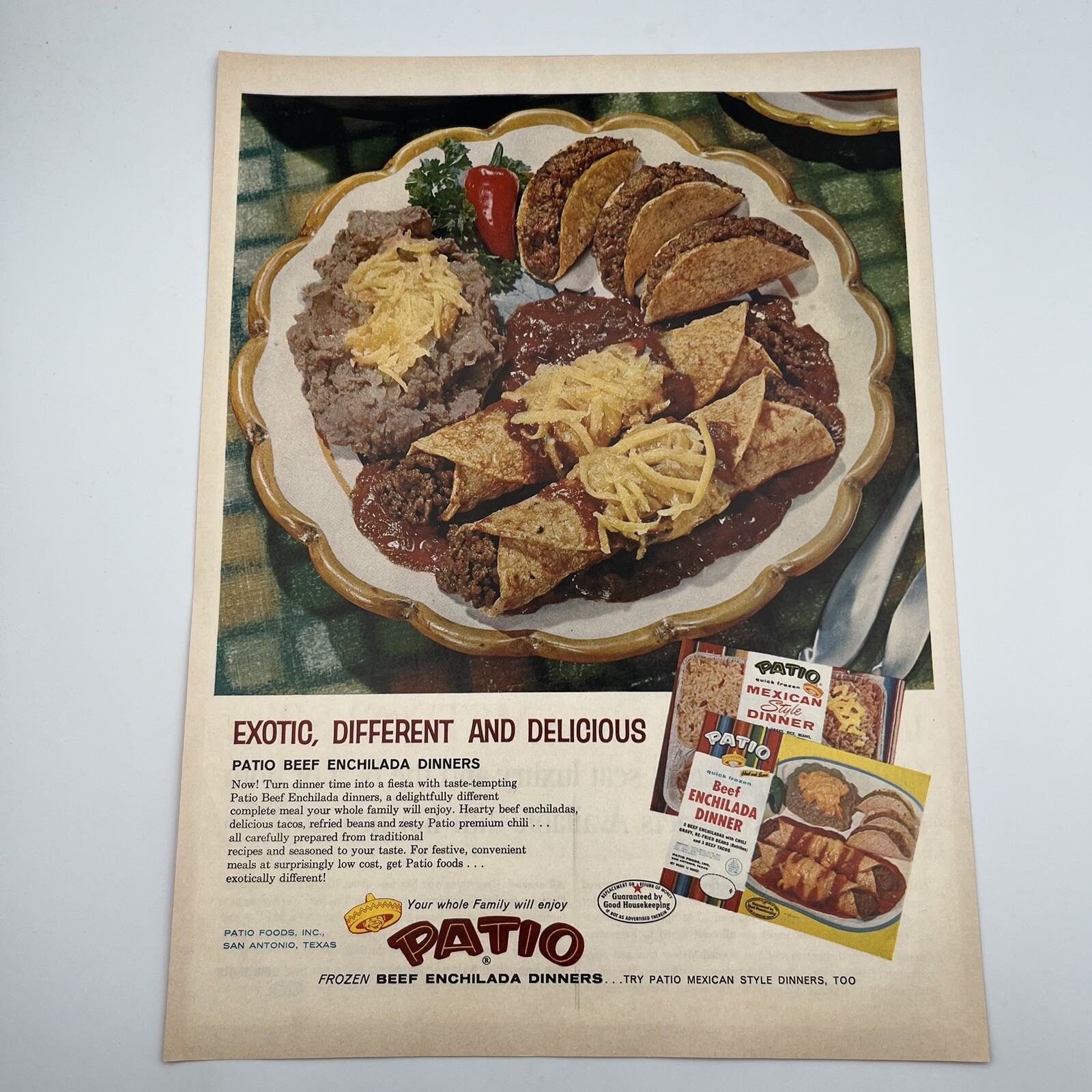 Patio Frozen Dinners 1962 Vintage Print Ad 10"x13.75" exotic Mexican ...