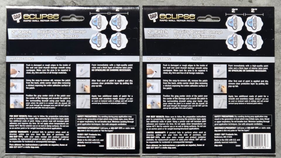 DAP Eclipse 2" Wall Drywall Repair Patch 4 Pack Lot of 2 | eBay