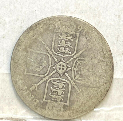 GREAT BRITAIN UK ENGLAND 1891 FLORIN 2 TWO SHILLING KEY DATE LOW MINT ...