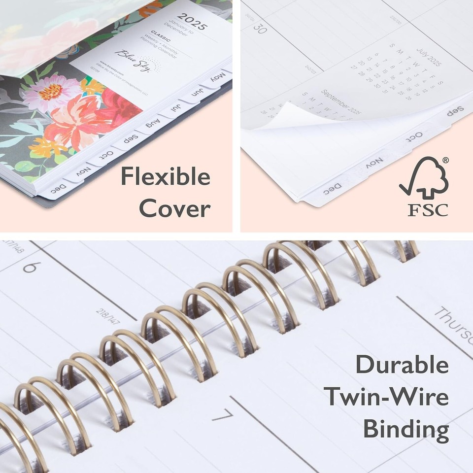 2025 Weekly Monthly Planner 5x8 Wirebound Tab Flexible Frosted Cover ...