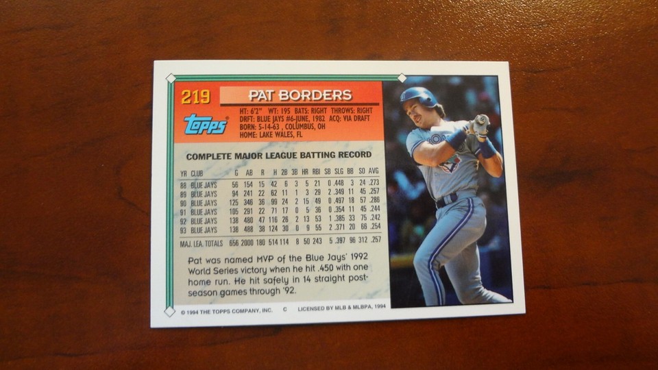 1994 TOPPS # 219 PAT BORDERS BASEBALL CARD | eBay