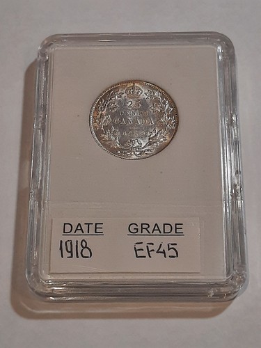 1918 Canada Silver 25 cents King George V Ungraded In Preservation Slab ...