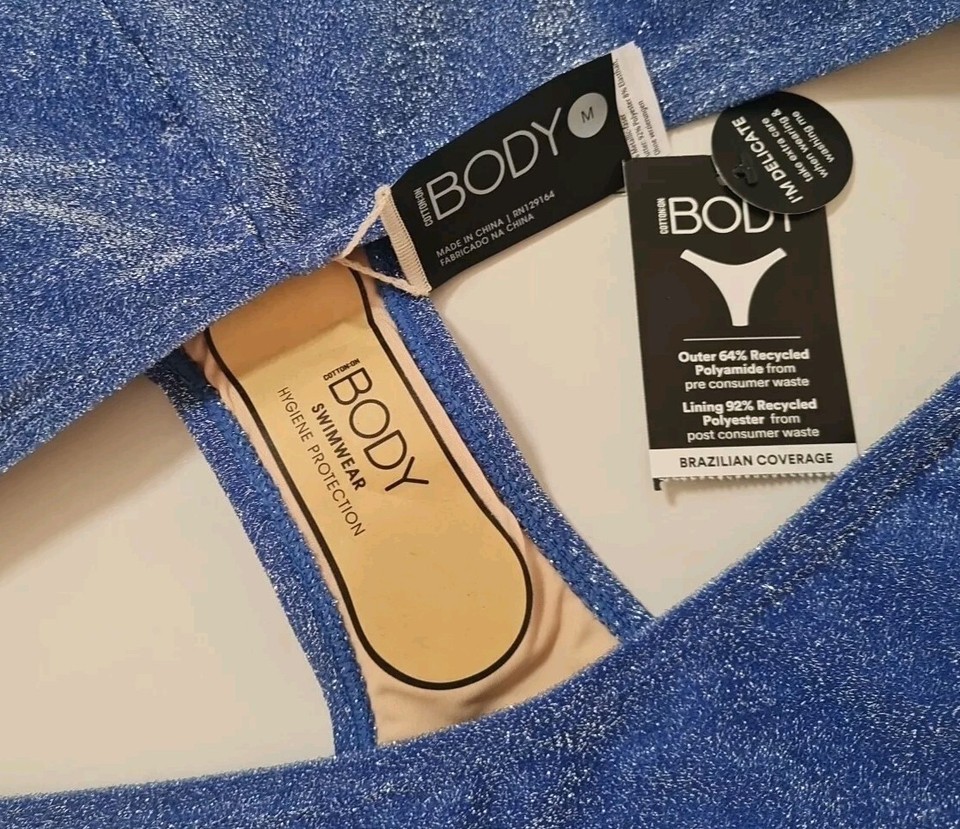 BIKINI BOTTOMS BNWT SIZE M 12 BRAZILIAN BLUE SHIMMER HIGH SIDE SKIMPY 💙 ...