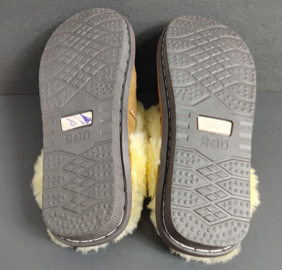 GENUINE BROW SUEDE CREAM SHEEPSKIN WOMEN'S XL SLIPPERS HOUSE SHOES W ...