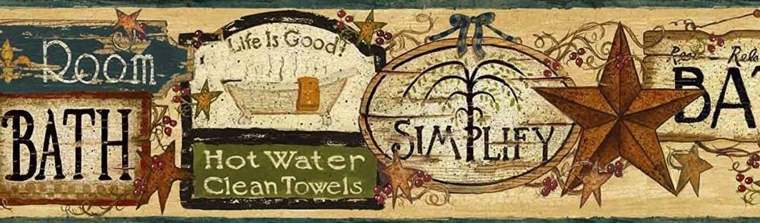 Country Bath Wallpaper Border JustBorders.com - Bathroom/Outhouse