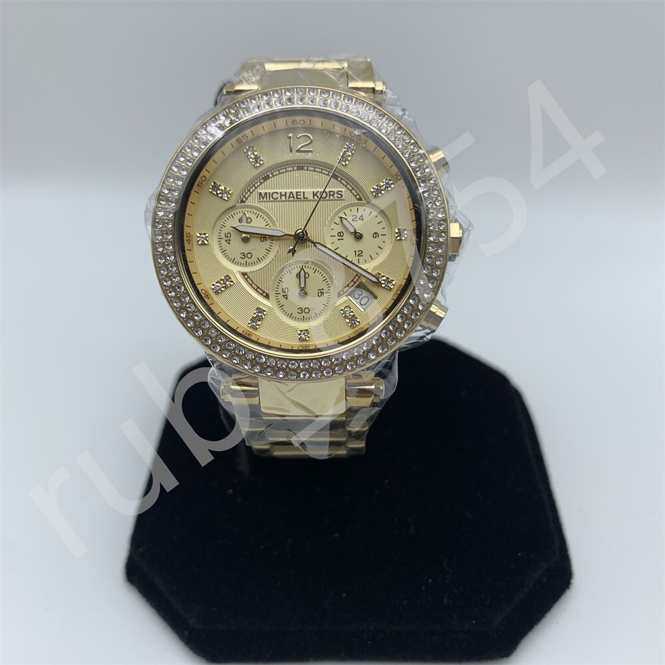Michael Kors MK5354 Parker Gold Tone Crystal Pave Stainless Steel Women ...