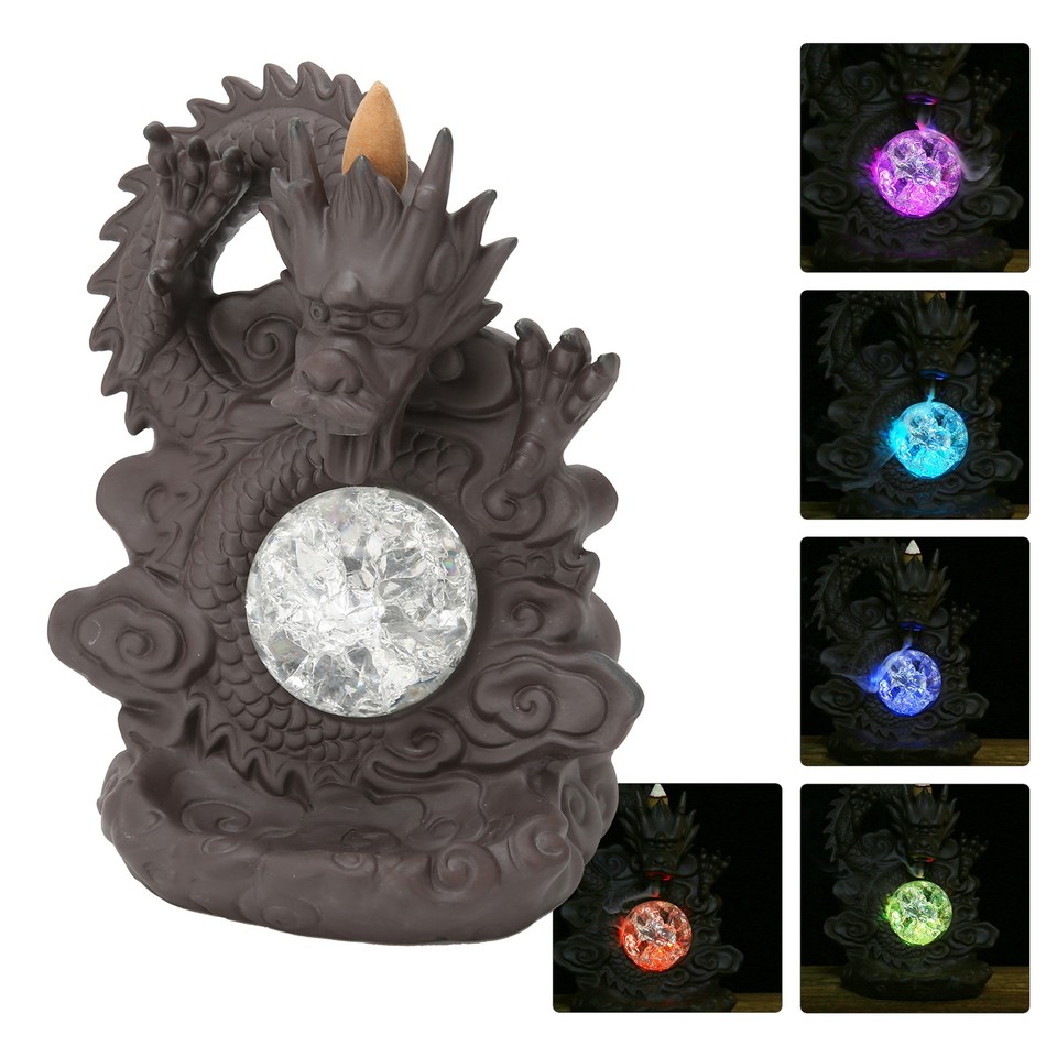 Dragon Backflow Incense Burner Ornament Red Porcelain Creative LED ...