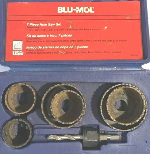 Blu-Mol 7 Piece Carbon Steel Hole Saw Set With Mandrel Made in USA | eBay