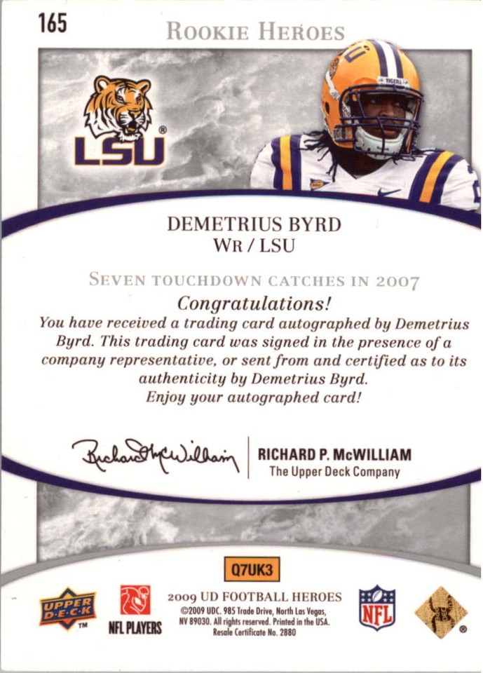 2009 Upper Deck Heroes Autographs Silver #165 Demetrius Byrd Auto /199 ...