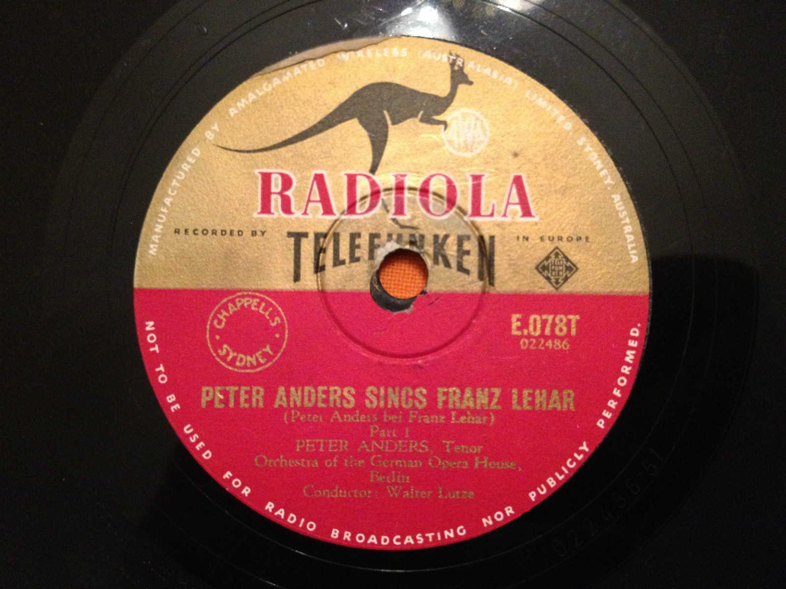 PETER ANDERS (Tenor) Sings FRANZ LEHAR -1951 Aus 12" 78rpm RADIOLA ...