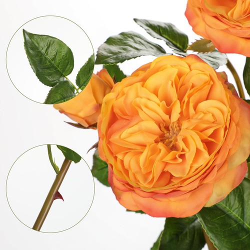 Real Touch Artificial Roses (Set of 3) – 23.6" Long Stem Orange Garden ...
