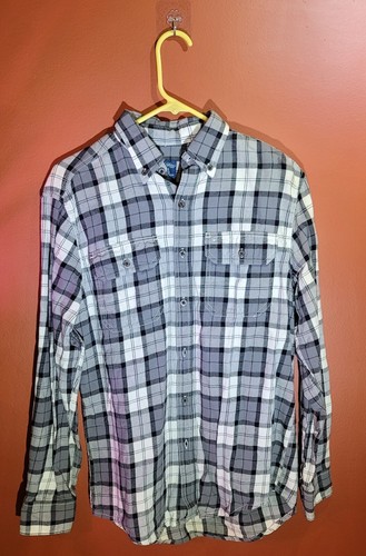 Mens Button Down Cotton Collar Flannel Shirt Gray/White - Faded Glory ...