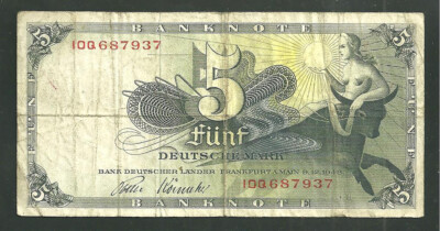 Germany 5 Funf Deutsche Mark 1948 Pick #13A World Banknote Currency ...