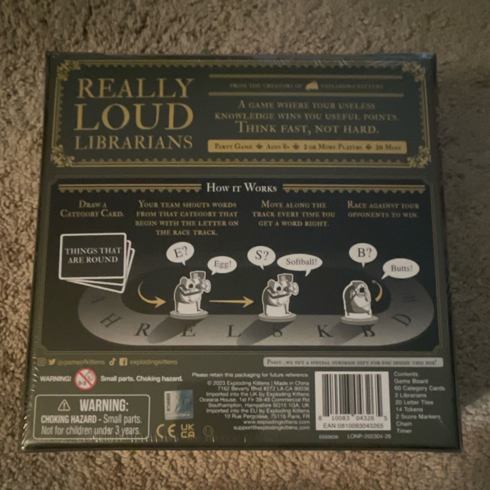 Exploding Kittens Really Loud Librarians Board Game Ages 8+ 2+ Players ...