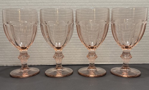 Vintage Set of 4 Libbey Pink Gibraltar Duratuff Glass Footed Wine/Water ...