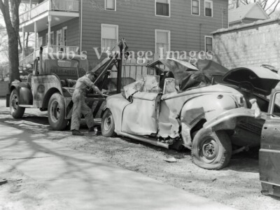 Freeway Car Wreck Tow Truck Wrecker Photo 1950s Retro Smash Up Accident ...