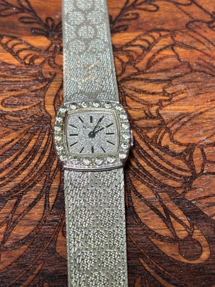 Vintage Nivada Ladies Square Mechanical Watch | Crystal Bezel | Swiss ...
