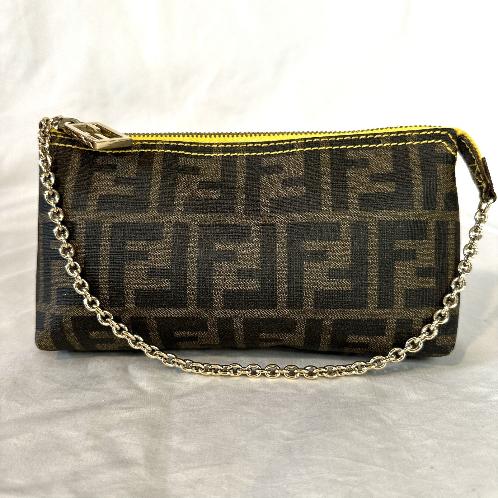 Fendi Zucca FF Chain Pouch Mini Bag Brown Canvas Gold Hardware ...