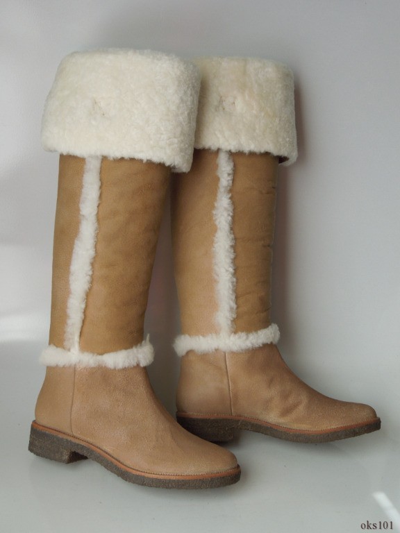 Diane von Furstenberg tan beige ALL shearling OTK TALL boots 'Adele ...