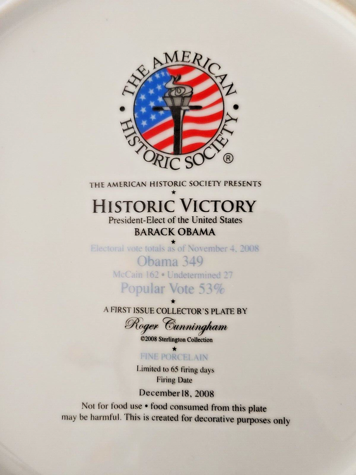 NIB Barack Obama Election Day First Ed Collector's Plate w/Cert of ...