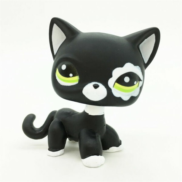 Littlest Pet Shop Cat LPS 2249 Standing Black Flower Patch Blythe Green ...