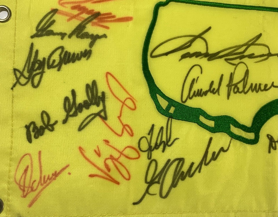 Masters golf signed Flag Palmer Snead Nicklaus 30 Champions Beckett loa ...