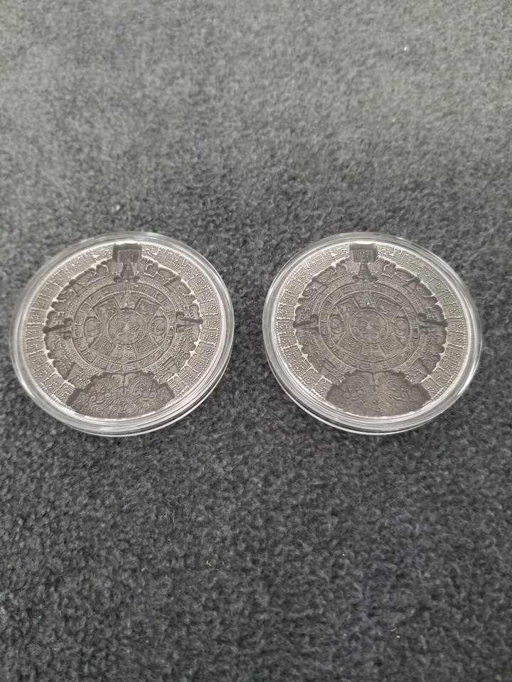2 oz .999 silver coins Korea Aztec calendar Sun Stone stackable and ...