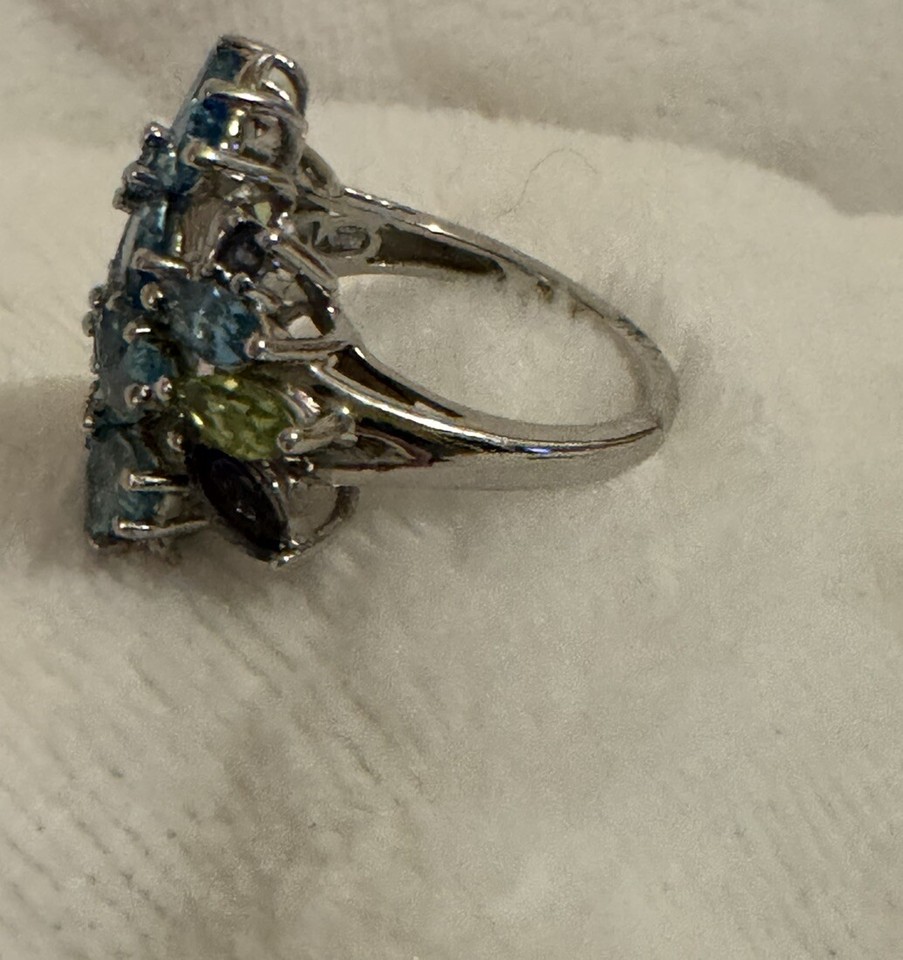 Chuck Clemency Blue Topaz Floral Bouquet Ring Size 7 | eBay