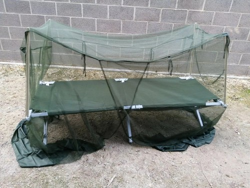British Army Issue Cot Bed Mosquito Net Mozzie Wood Poles Tent Mesh ...