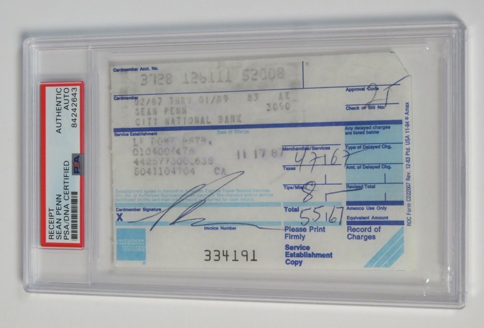 SEAN PENN Signed Autograph Auto Receipt PSA/DNA Slab Encapsulated | eBay
