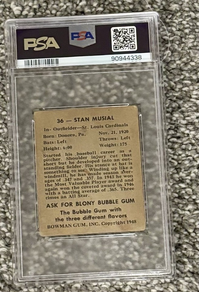 1948 Bowman - #36 Stan Musial Rookie Card PSA 1 Great Eye Appeal And ...