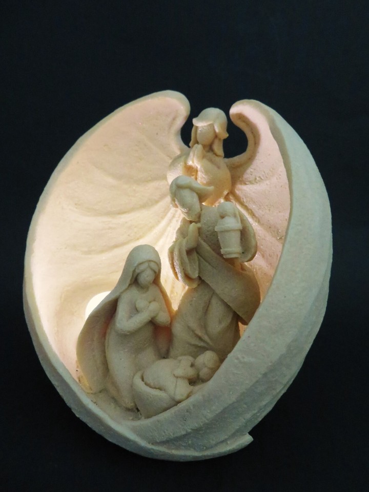 Nativity Christmas Tealight Candle Holder Sandstone Resin Mica Beige ...