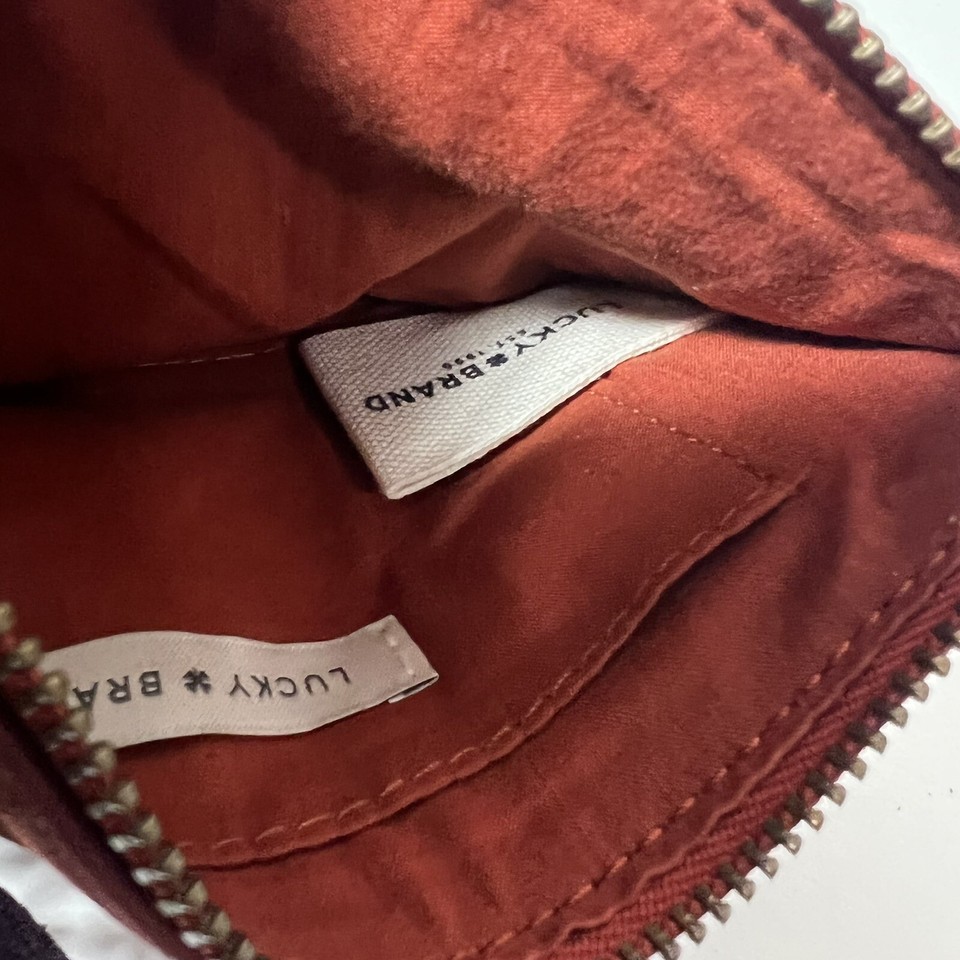 lucky brand small leather metallic wallet beaded tasselled zipper pull ...