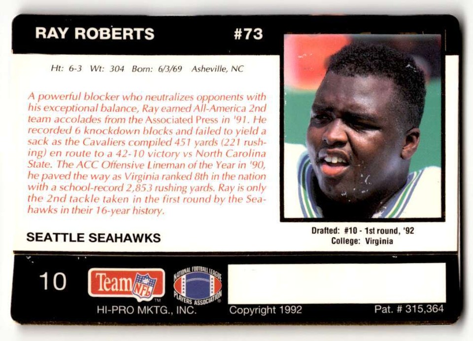 1992 Action Packed Rookie Update #10 Ray Roberts Seattle Seahawks Fo ID ...