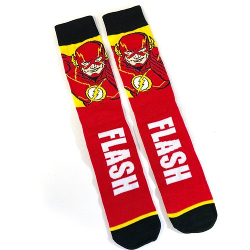 new THE FLASH SOCKS red yellow black BIG LOGO spellout dc comics MENS ...