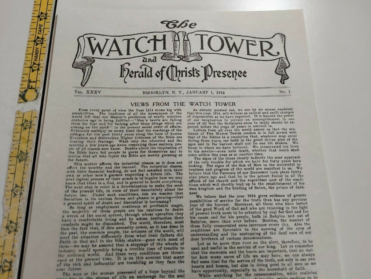 January 1st, 1914 WATCHTOWER Time of trouble KINGDOM Jehovah from ...