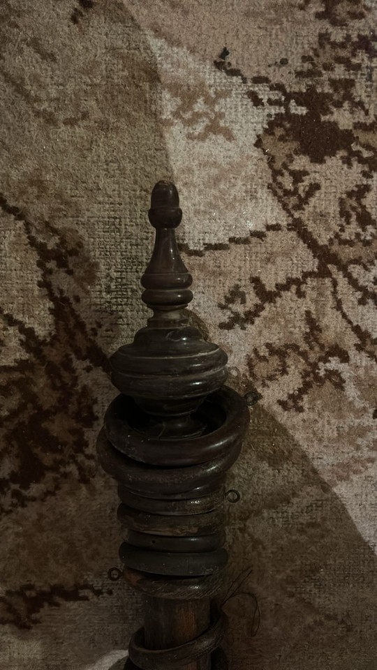 Antique wooden curtain pole with wooden rings | eBay UK