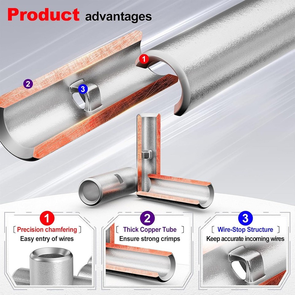200/660X Bare Copper Ferrule Wire Splice Butt Connector 22-10AWG Crimp ...