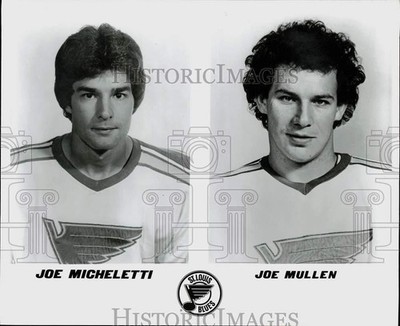 Press Photo St. Louis Blues hockey players Joe Micheletti, Joe Mullen ...