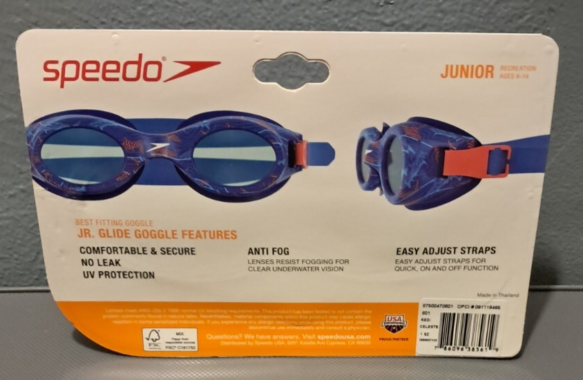 Speedo Jr Kids Goggles Glide Print Red Celeste No Leak Junior Ages 6-14 ...