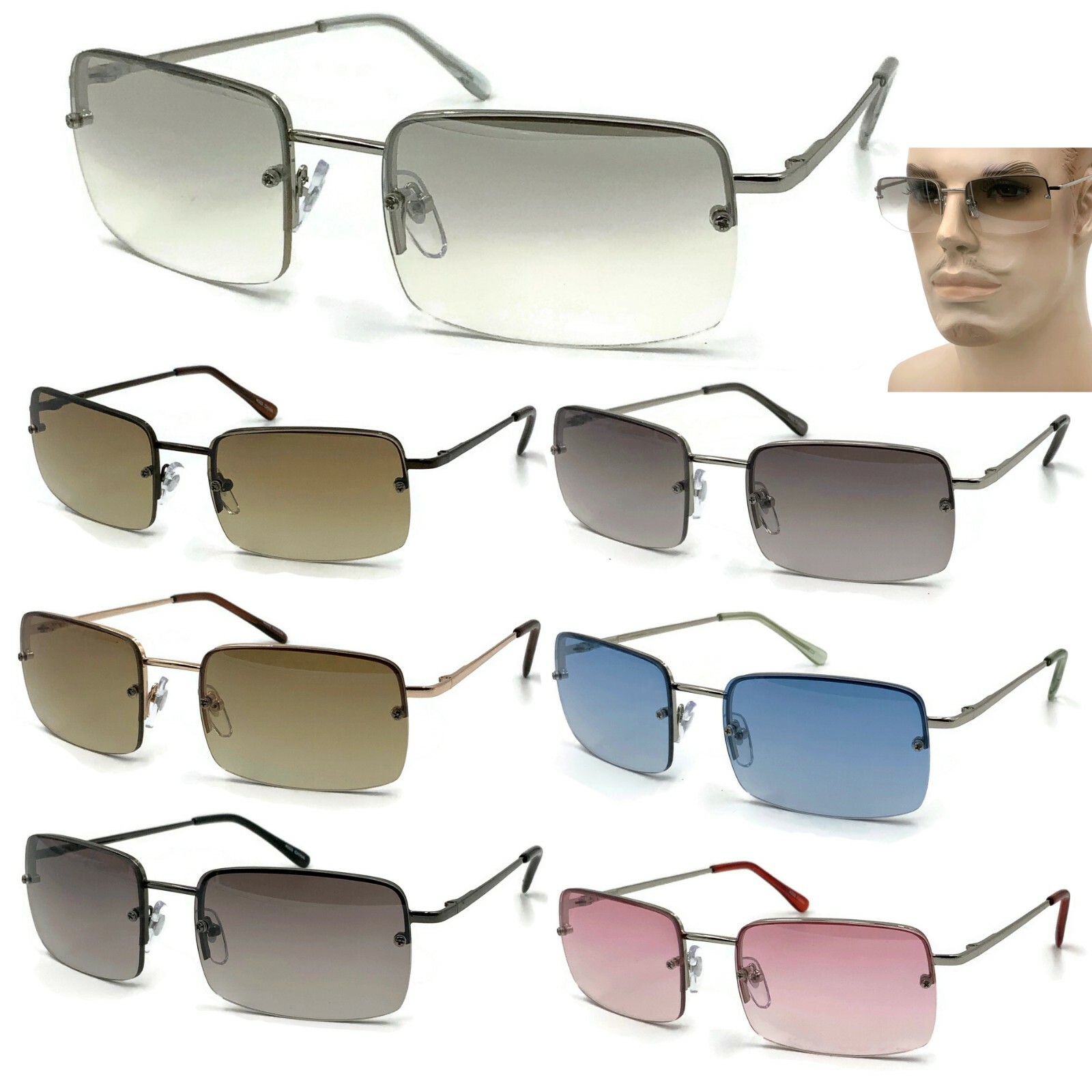 Rimless Rectangular Sunglasses Clear Minimalist Eyewear Small Spring ...